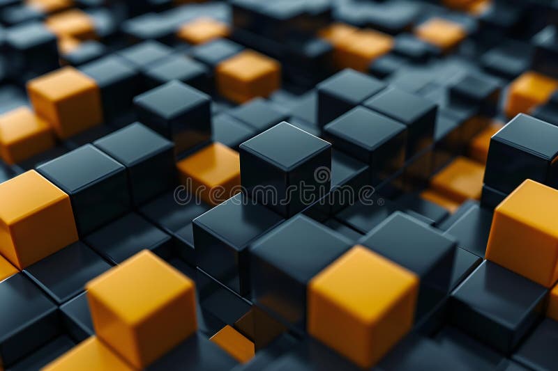 Ing of Black and Yellow Cubes in Perspective. Abstract Background with ...