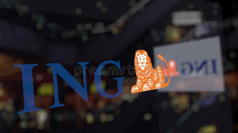 ING Group Logo on the Glass Against Blurred Business Center. Editorial ...
