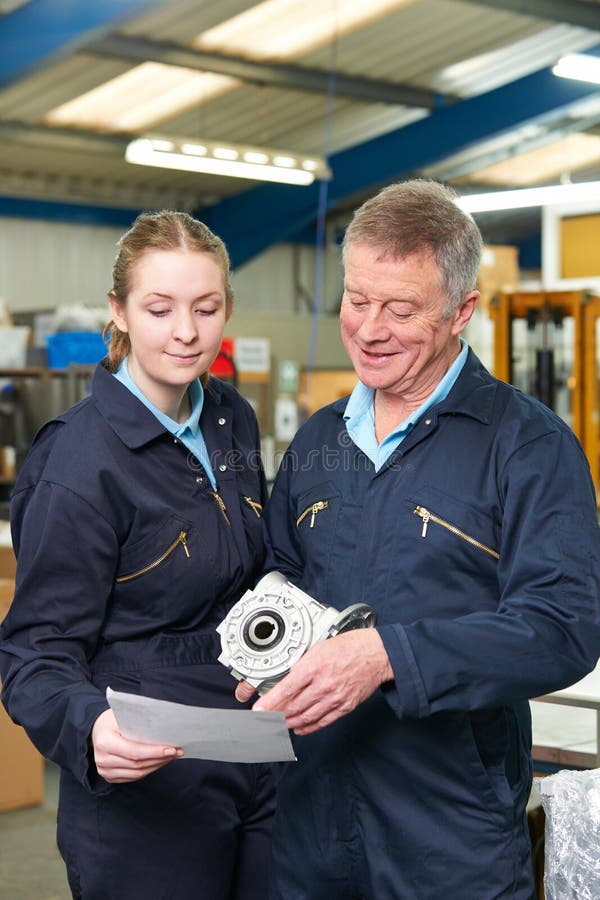Ingegnere and Apprentice Looking Alla Componente in Fabbrica Fotografia ...