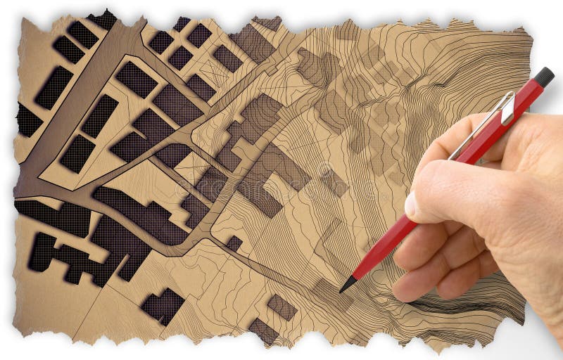 Ingeniero Dibujando Un Mapa Catastral Imaginario Del Territorio Con Los ...