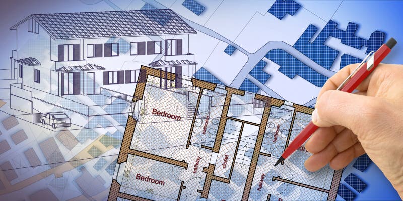 Ingeniero Dibujando Un Edificio Residencial Sobre Un Mapa Catastral ...