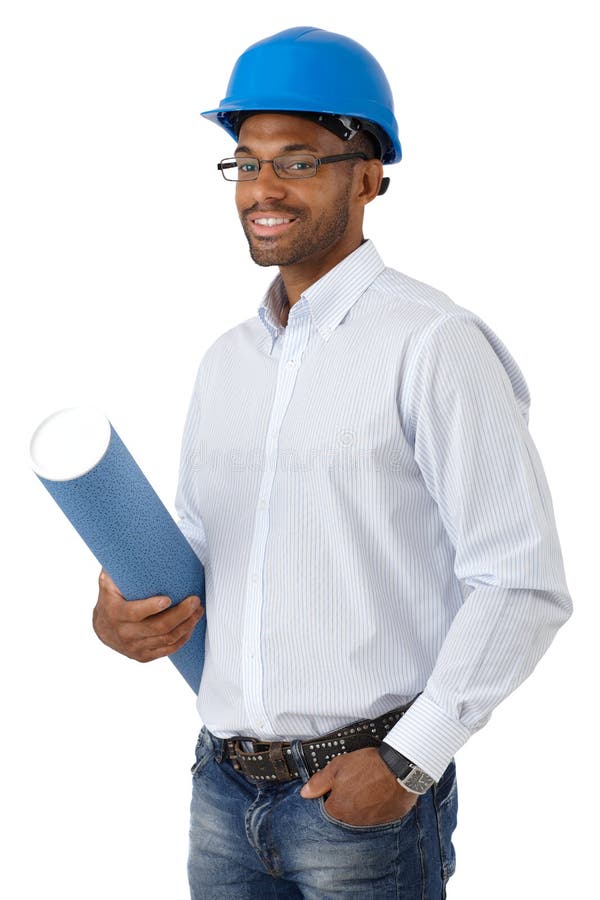 Ingeniero En Sombrero Duro Con El Ordenador Imagen de archivo - Imagen ...