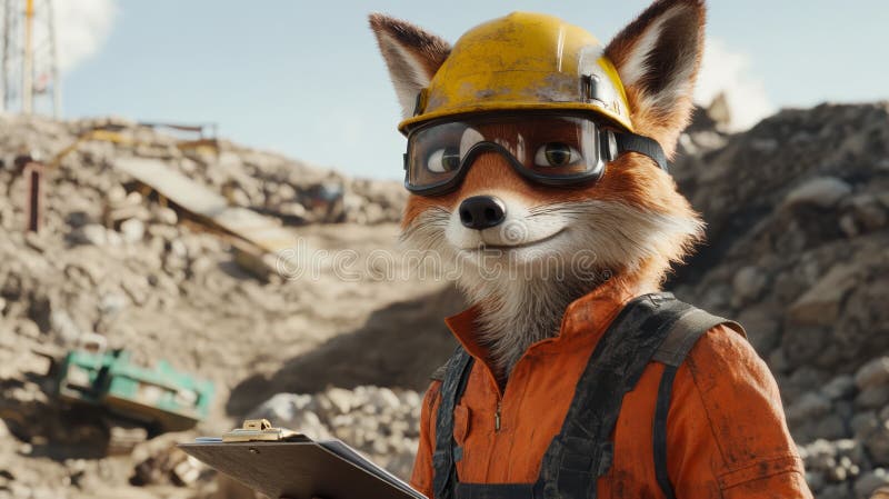 Ingenious Fox in Hard Hat and Glasses, a Symbol of Construction ...