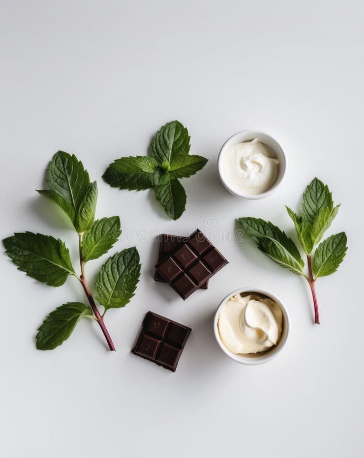 Ingredient Layout for Chocolate and Mint Dessert Recipe. Stock Photo ...
