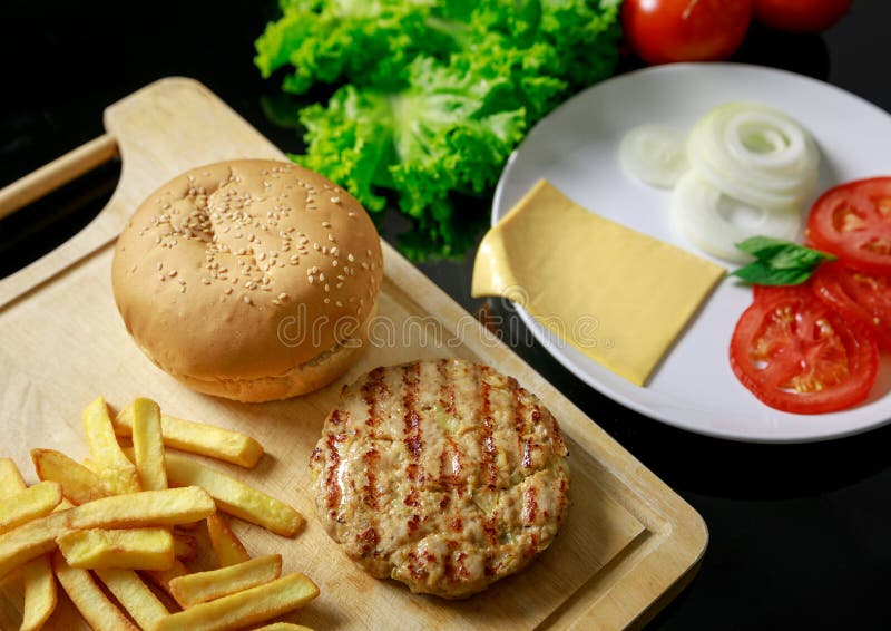 Ingredient Preparation To Cook Burger Stock Image - Image of chips ...