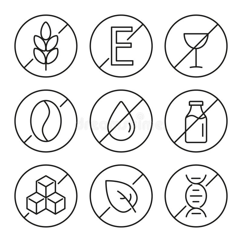 Ingredient Warning Sign Set. Allergen Free Line Icon Collection Stock ...