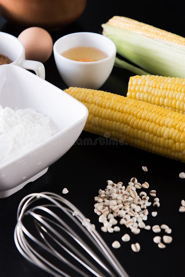 Ingredients of Bakery on Table Stock Image - Image of black, industry ...