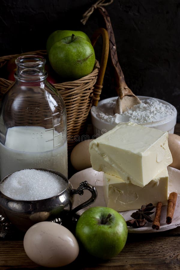 Ingredients for Baking Apple Pie Stock Photo - Image of preparing ...