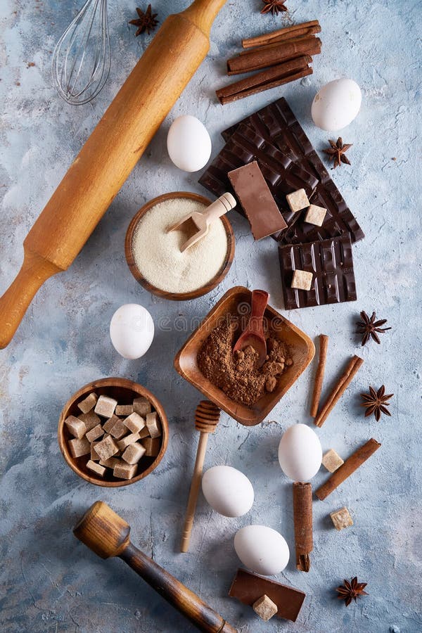 Ingredients for Baking Cookies, Cake. Tools, Dishes for Cooking Stock ...