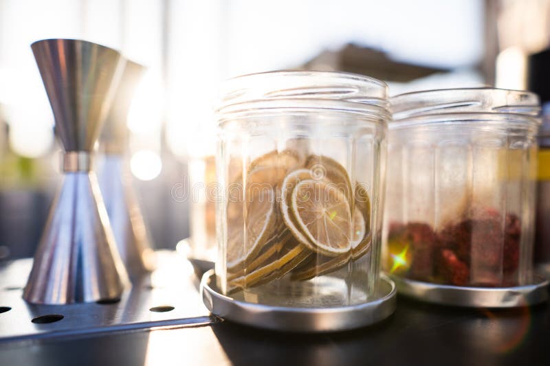 Ingredients on the Bartender S Table for Making Alcoholic Cocktails ...