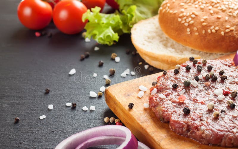 The Ingredients for the Burger Stock Image - Image of meat, background ...