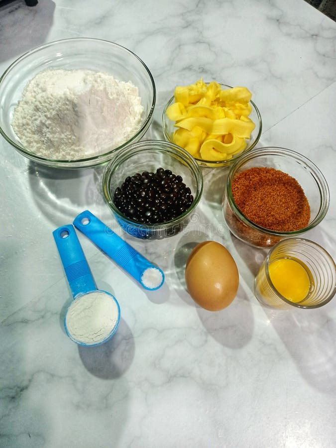 Ingredients for a Cake on Black Stone Stock Photo - Image of cuisine ...