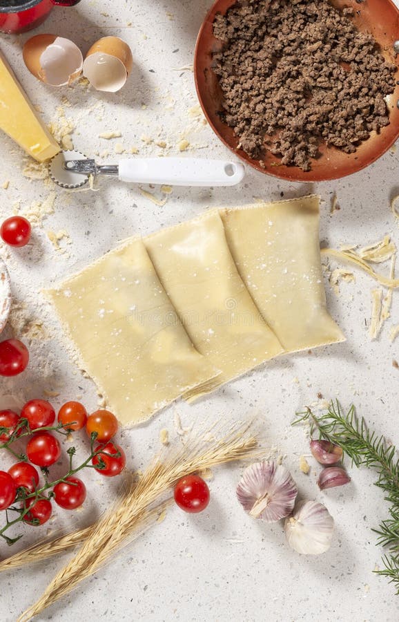 Ingredients for Cooking Fried Pastry with Minced Meat on Light ...