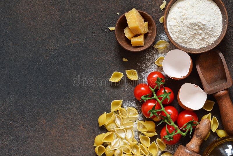 Ingredients for Cooking Pasta. Kitchen Process Stock Photo - Image of ...
