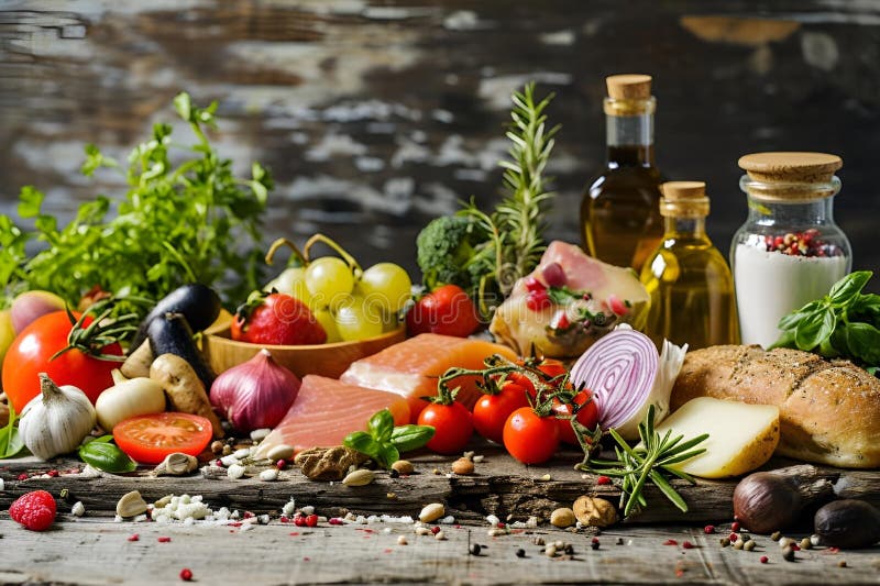 Ingredients for Cooking Sit on a Table in Front of a Wall Stock ...