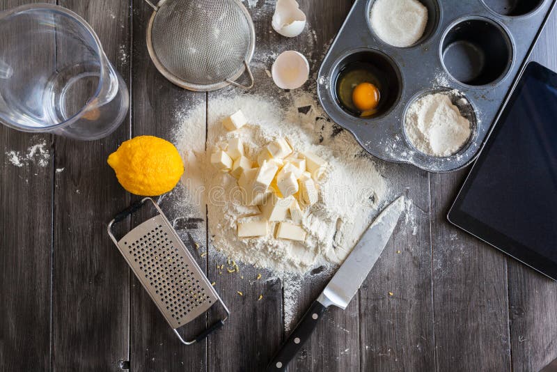 Ingredients for the Dough and Baking. the Process of Making Cakes for a ...