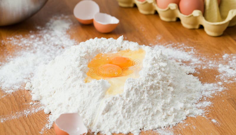 Ingredients for Dough on White Wooden Table. Close Up. Stock Image ...