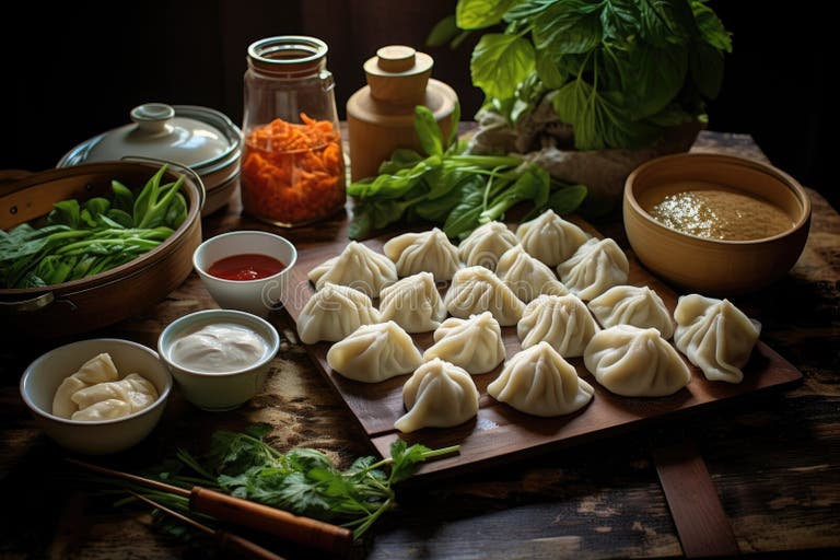 Ingredients for Dumpling Filling on Table Stock Illustration ...