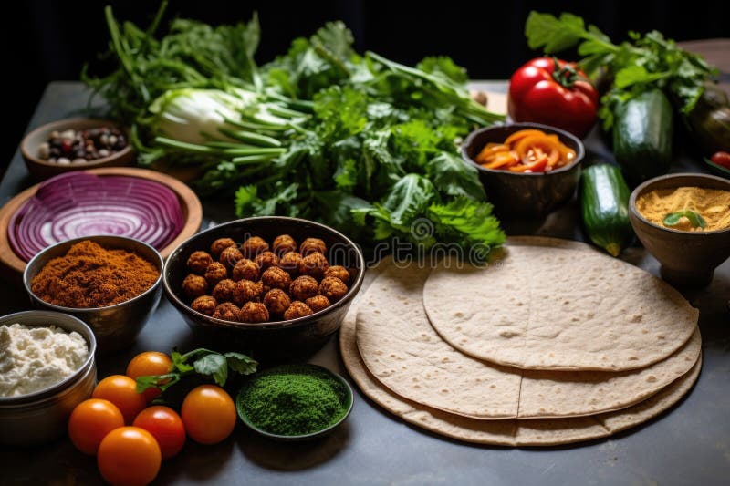 Ingredients for Falafel Wraps Arranged on a Kitchen Counter Stock Image ...