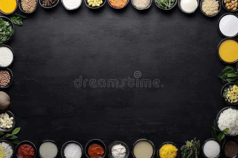 Ingredients Frame Recipe on Dark Surface and Cooking Concept Theme ...