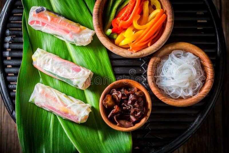 Ingredients for Fresh Spring Rolls Stock Image - Image of meal, lettuce ...