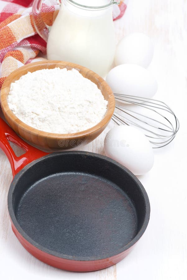 Ingredients and Frying Pan for a Batch of Pancakes Stock Image - Image ...