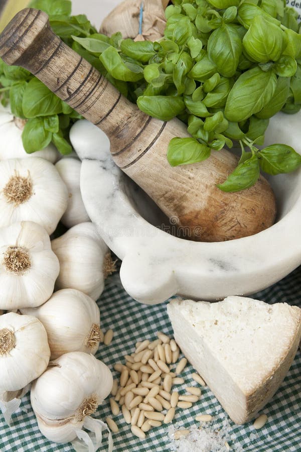Ingredients of Genuine Basil Pesto Stock Photo - Image of nuts, italy ...