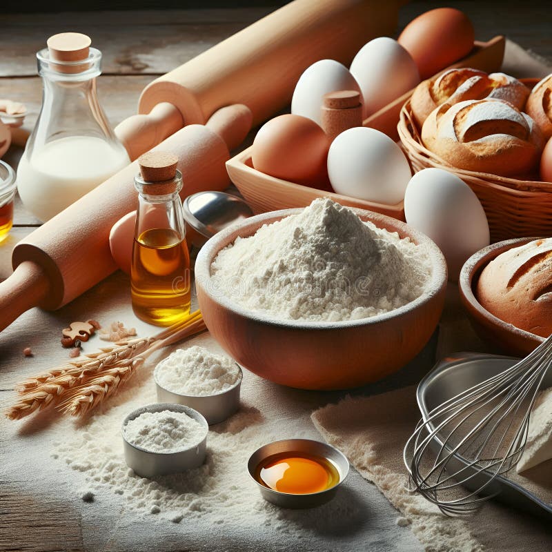 Baking Preparation Scene with Flour Particles Stock Illustration ...