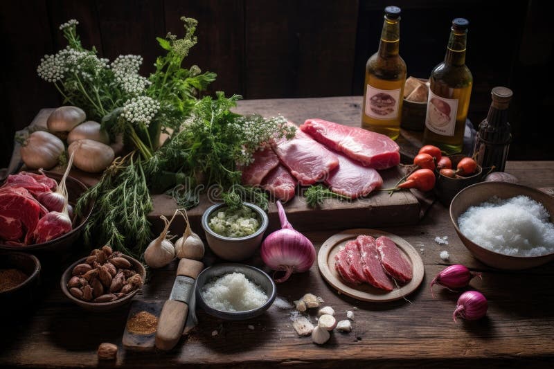 Ingredients Laid Out on a Rustic Wooden Table Stock Illustration ...