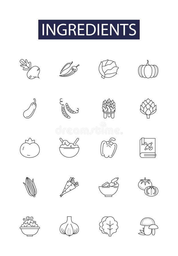 Ingredients Line Vector Icons and Signs. Commodities, Essentials, Raw ...