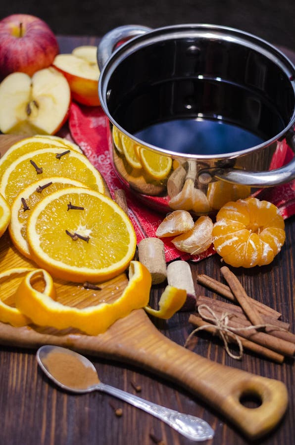 Ingredients for Mulled Wine. Oranges, Wine and Spices for Making a Hot ...