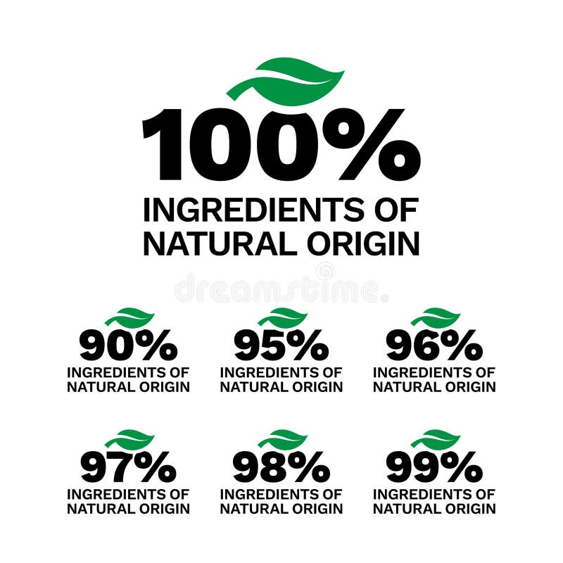 100 Ingredients of Natural Origin Vector Logo Icon Badge Concept Stock ...