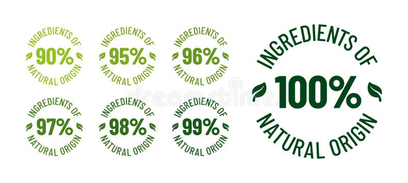 100 Ingredients of Natural Origin Vector Logo Icon Badge Concept Stock ...
