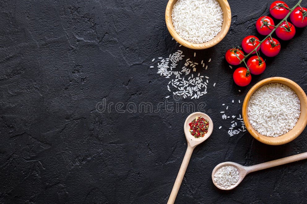 Ingredients for Paella on Dark Background Top View Stock Photo - Image ...