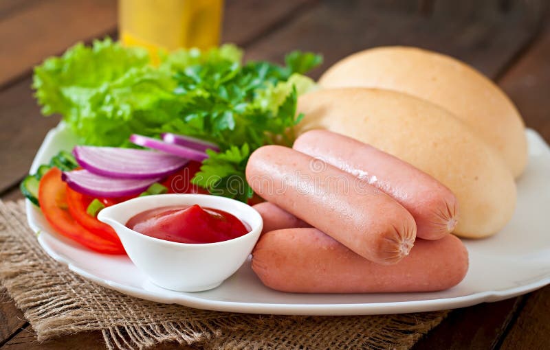 Ingredients for the Preparation of Hot Dogs Stock Photo - Image of meat ...