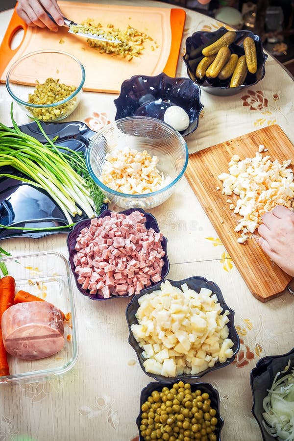 Ingredients for Preparing Russian Salad Stock Photo - Image of coat ...
