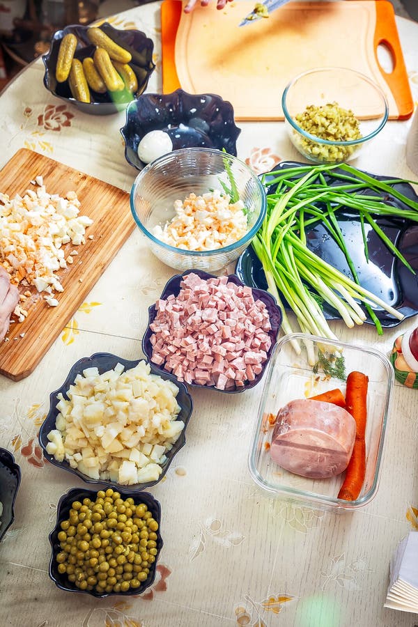 Ingredients for Preparing Russian Salad Stock Photo - Image of food ...