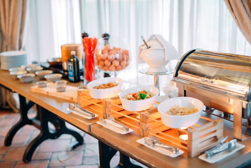 Ingredients for Scrambled Eggs in a Hotel or Restaurant. Show Kitchen ...