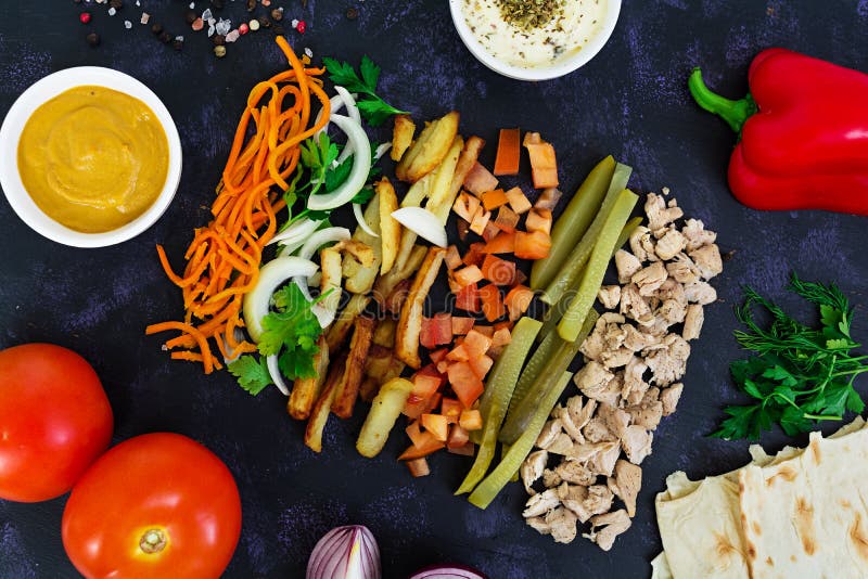 Ingredients for Shawarma One Stock Photo - Image of bread, fresh: 126953524