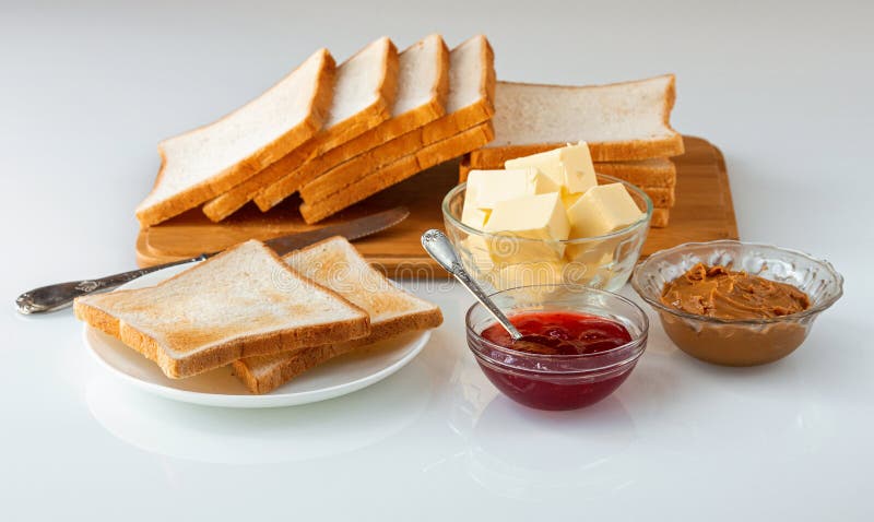 Ingredients for a Snack or Breakfast. Toasted Bread with Various ...
