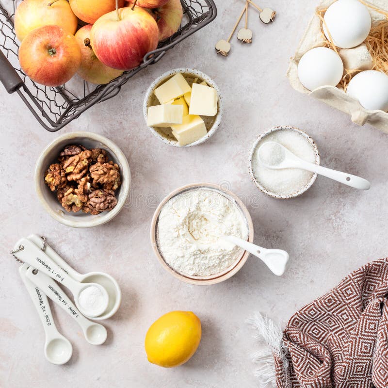 Ingredients for a Sweet Apple Pie on a Stone Light Background. View ...