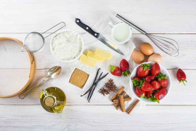 Ingredients To Cook an Strawberry Cake Stock Image - Image of cooking ...
