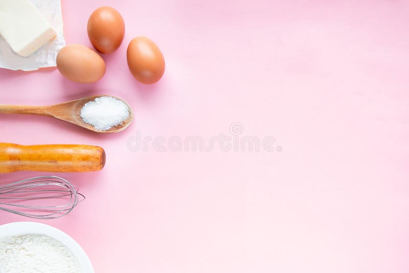 Ingredients and Tools for Cooking on a Pink Pastel Background ...