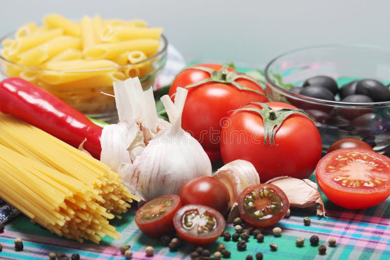 Ingredients for Traditional Italian Pasta Stock Photo - Image of garlic ...