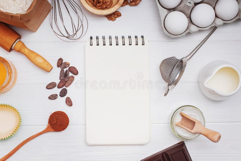 Ingredients and Utensils for Bakery or Making Dessets and Blank Paper ...