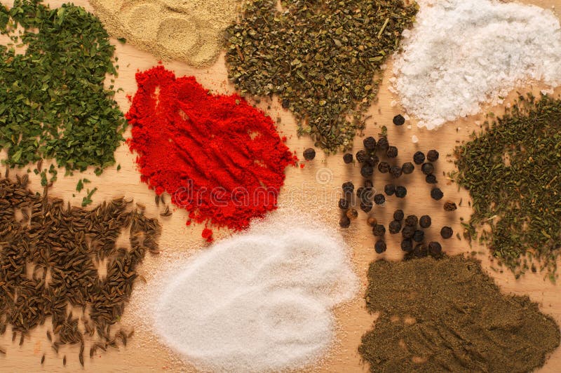 Ingredients on Wooden Table Stock Image - Image of color, savory: 8706515