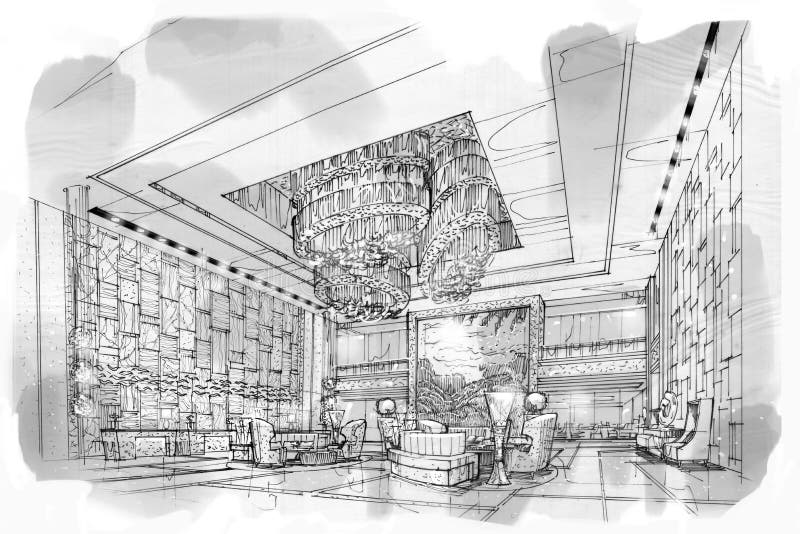 Ingresso Interno Di Prospettiva Di Schizzo, Interior Design in Bianco E ...