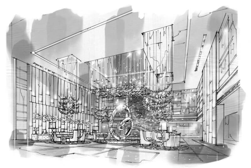 Ingresso Interno Di Prospettiva Di Schizzo, Interior Design in Bianco E ...