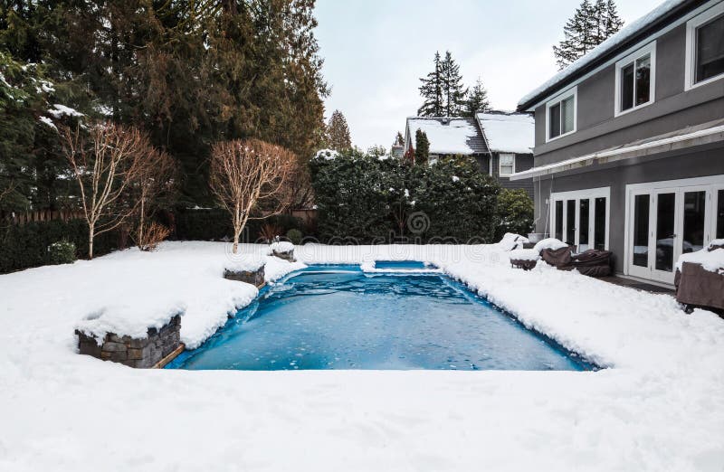 Pool with Ice and Slush after Snow Storm. Stock Photo - Image of dirt ...