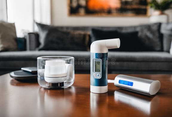 An Inhaler and a Peak Flow Meter on a Coffee Table- Stock Illustration ...